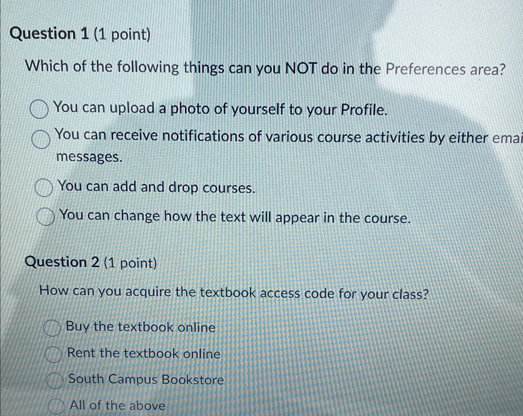 Solved Question 1 (1 ﻿point)Which of the following things | Chegg.com