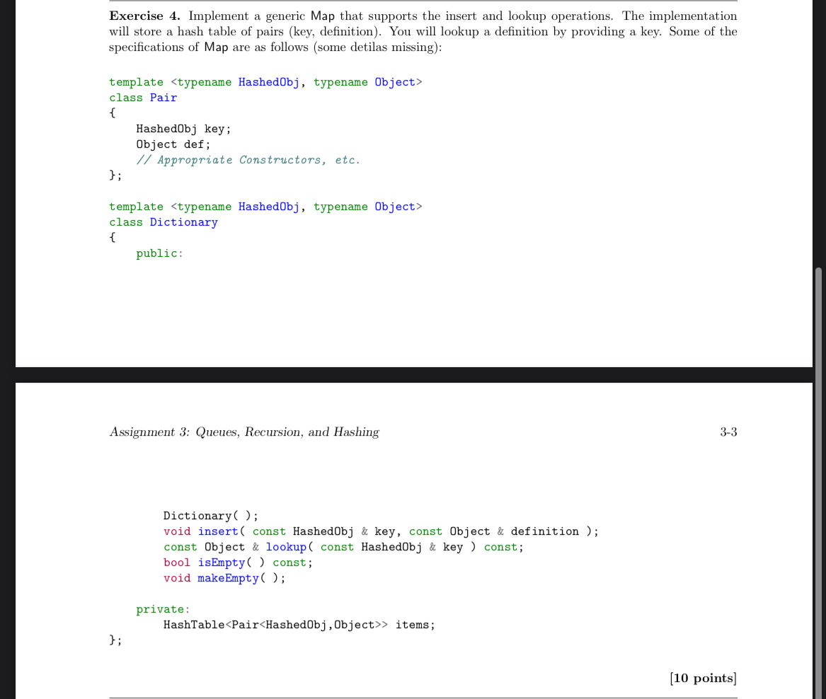 Solved Exercise 4. ﻿Implement a generic Map that supports | Chegg.com