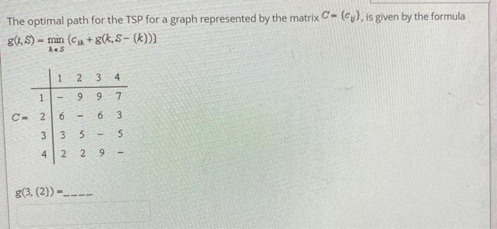 Solved The optimal path for the TSP for a graph represented | Chegg.com