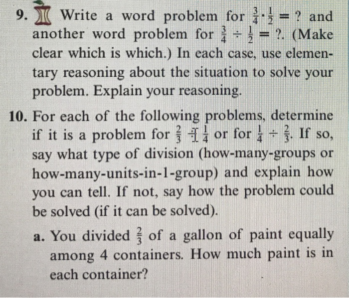 Solved 9. Write a word problem for }} = ? and another word | Chegg.com
