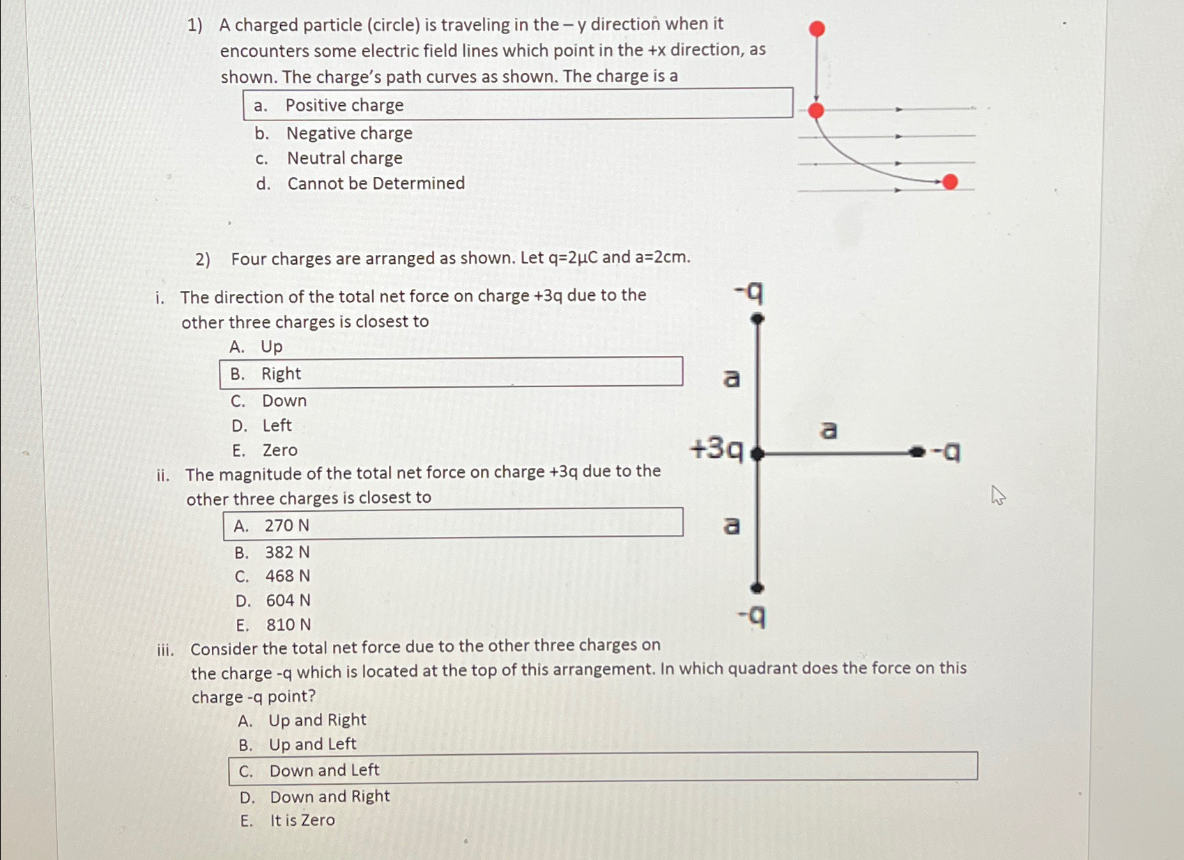 Solved A charged particle (circle) ﻿is traveling in the -y | Chegg.com