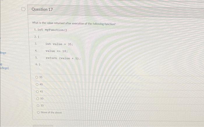 Solved What Is The Value Returned After Execution Of The
