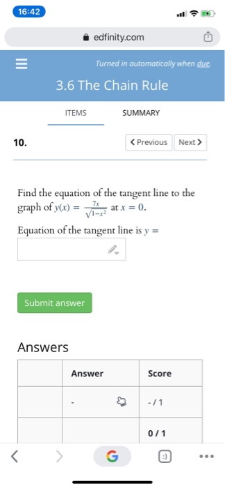 Solved 16:42 edfinity.com Turned in automatically when due. | Chegg.com