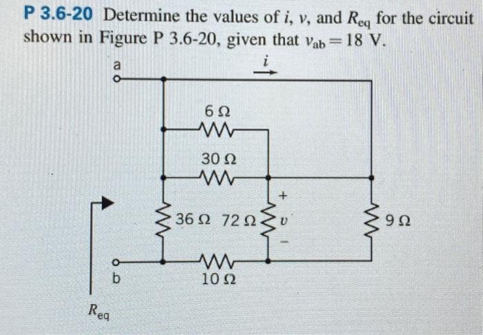 Solved P 3.6-20 Determine the values of i,v, and Req for the | Chegg.com