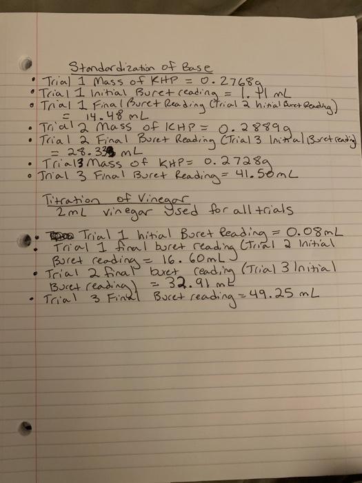 Chemistry 101 TITRATION Report Form Part | Chegg.com