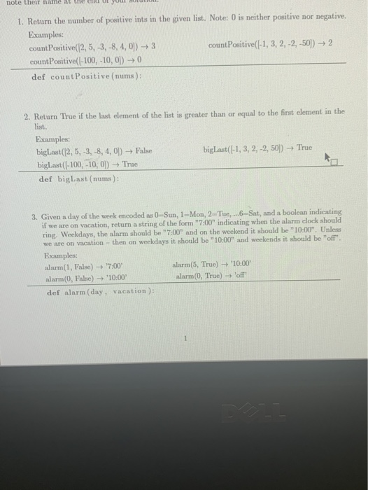 Solved 1. Return the number of positive ints in the given | Chegg.com