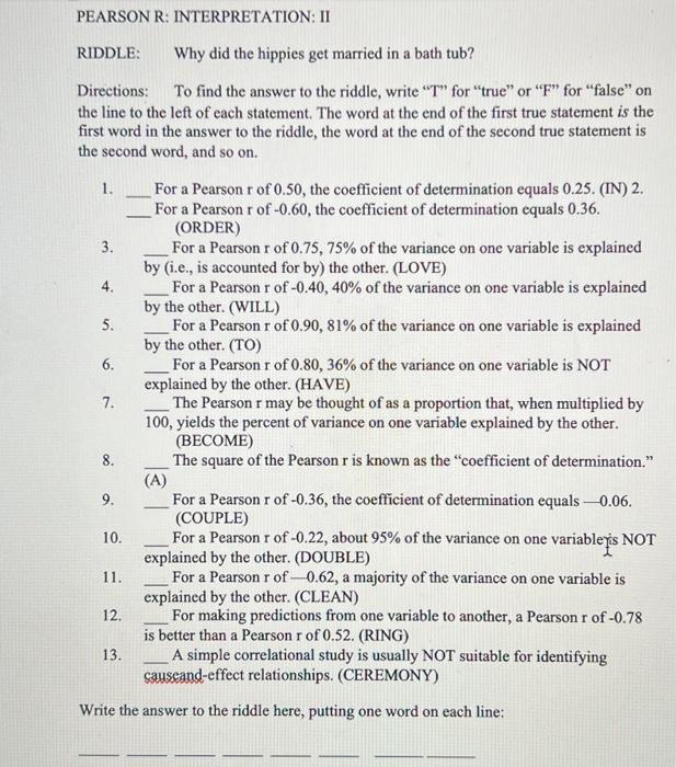 Solved PEARSON R: INTERPRETATION: II RIDDLE: Why did the | Chegg.com
