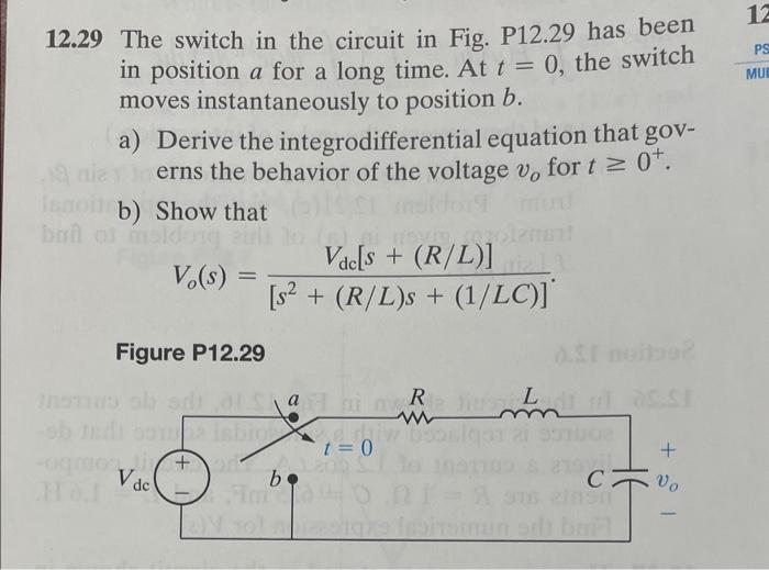 Solved 12.29 The switch in the circuit in Fig. P12.29 has | Chegg.com
