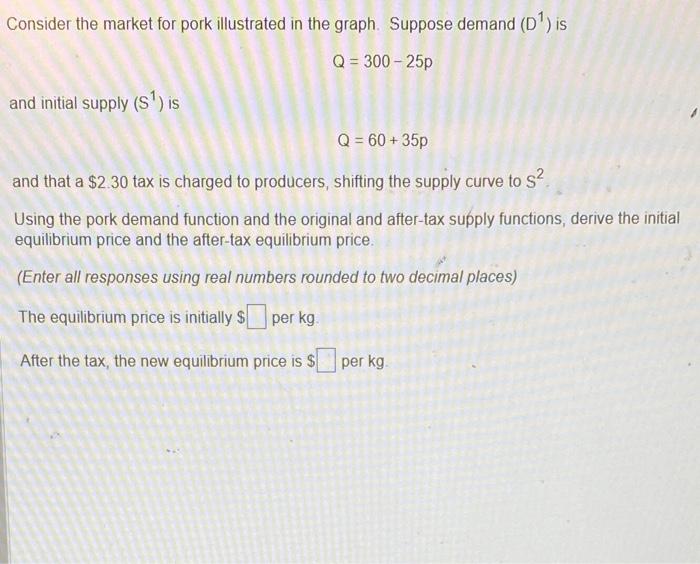 Solved Consider the market for pork illustrated in the | Chegg.com