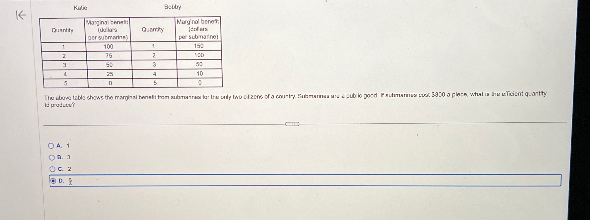 Solved KatieBobby\table[[Quantity,\table[[Marginal | Chegg.com