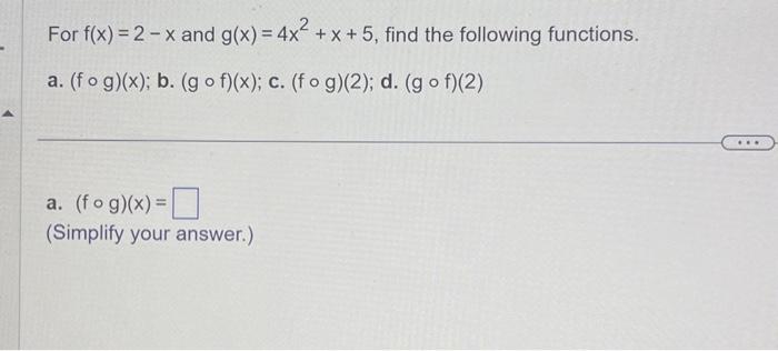 Solved For f(x)=x2+6 and g(x)=x2−3, find the following | Chegg.com