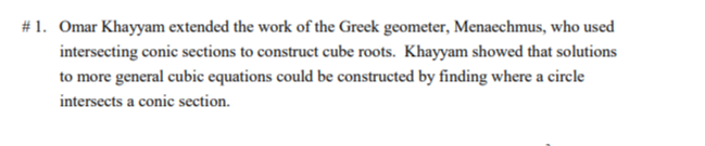 Solved 1. Omar Khayyam extended the work of the Greek | Chegg.com