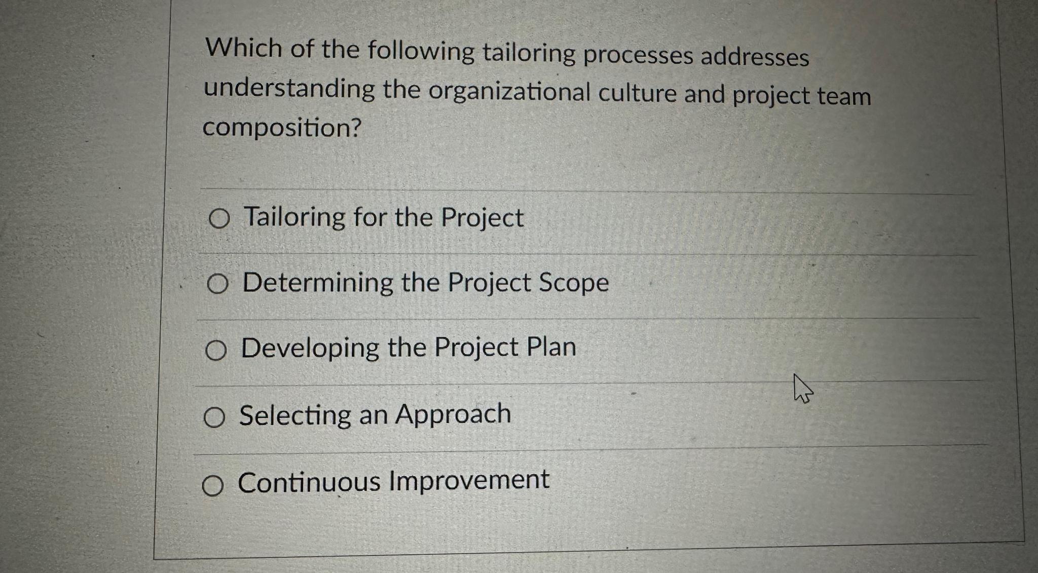 Solved Which of the following tailoring processes addresses | Chegg.com
