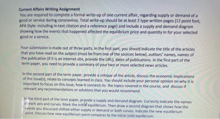 Current Affairs Writing Assignment You are required | Chegg.com