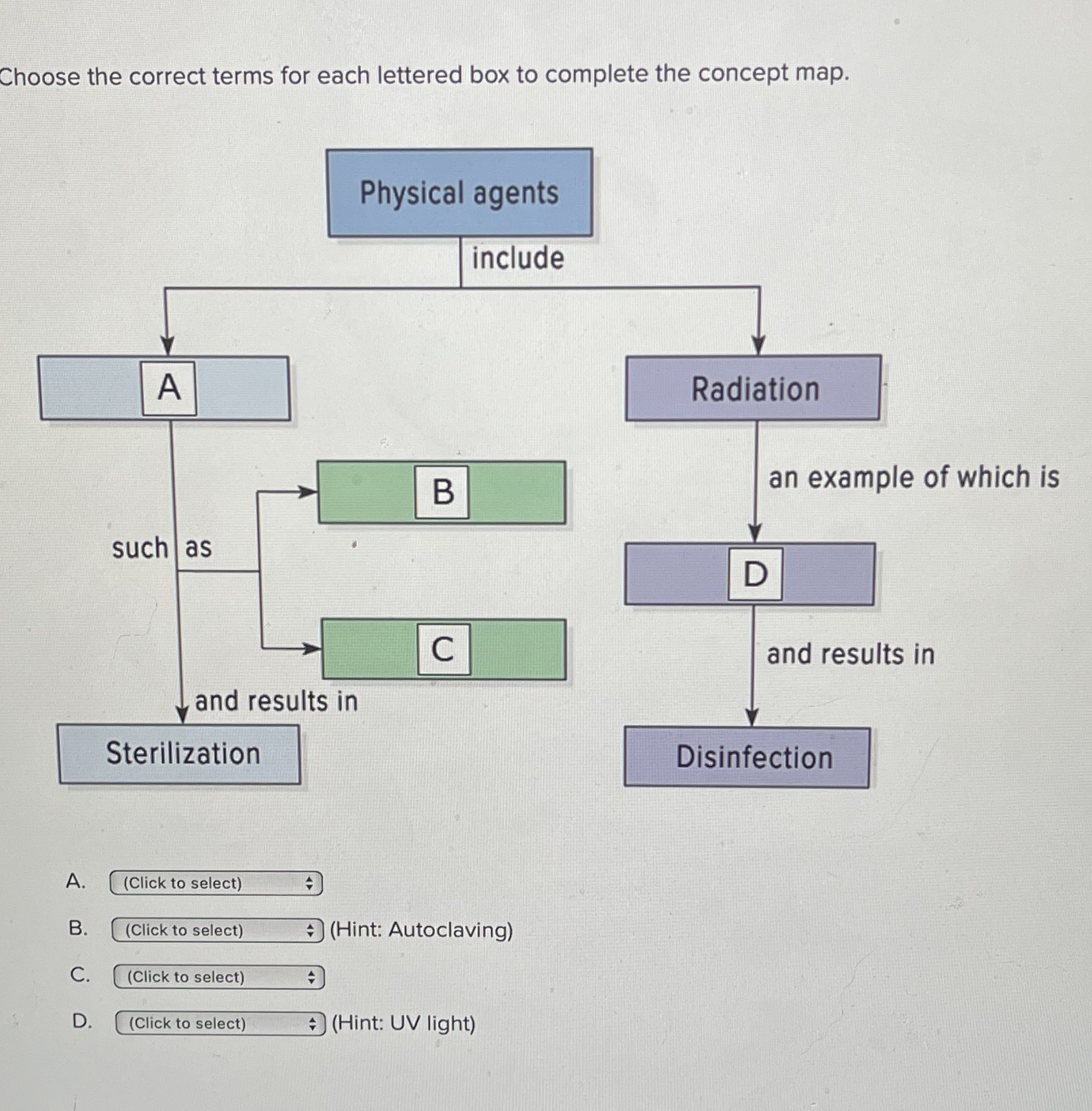 Solved Choose the correct terms for each lettered box to | Chegg.com