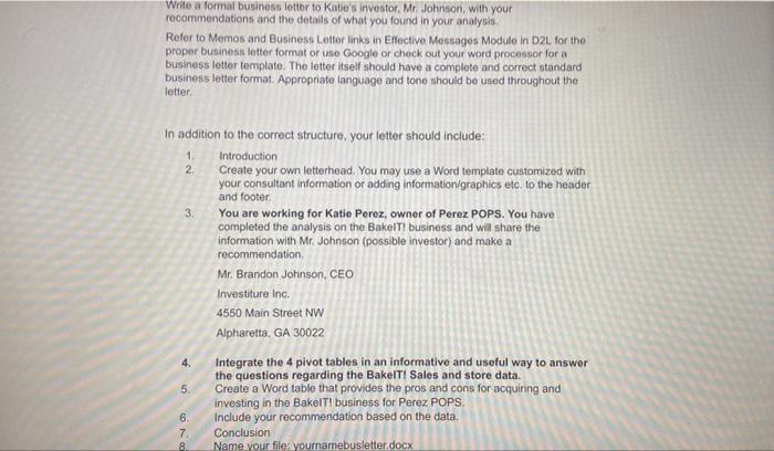 Is 2200 - Business Letter with Data Analysis/Pivot | Chegg.com