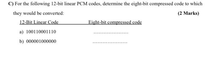 Solved C) For the following 12-bit linear PCM codes, | Chegg.com