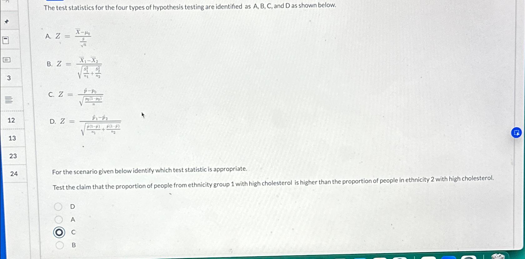 Solved The test statistics for the four types of hypothesis | Chegg.com