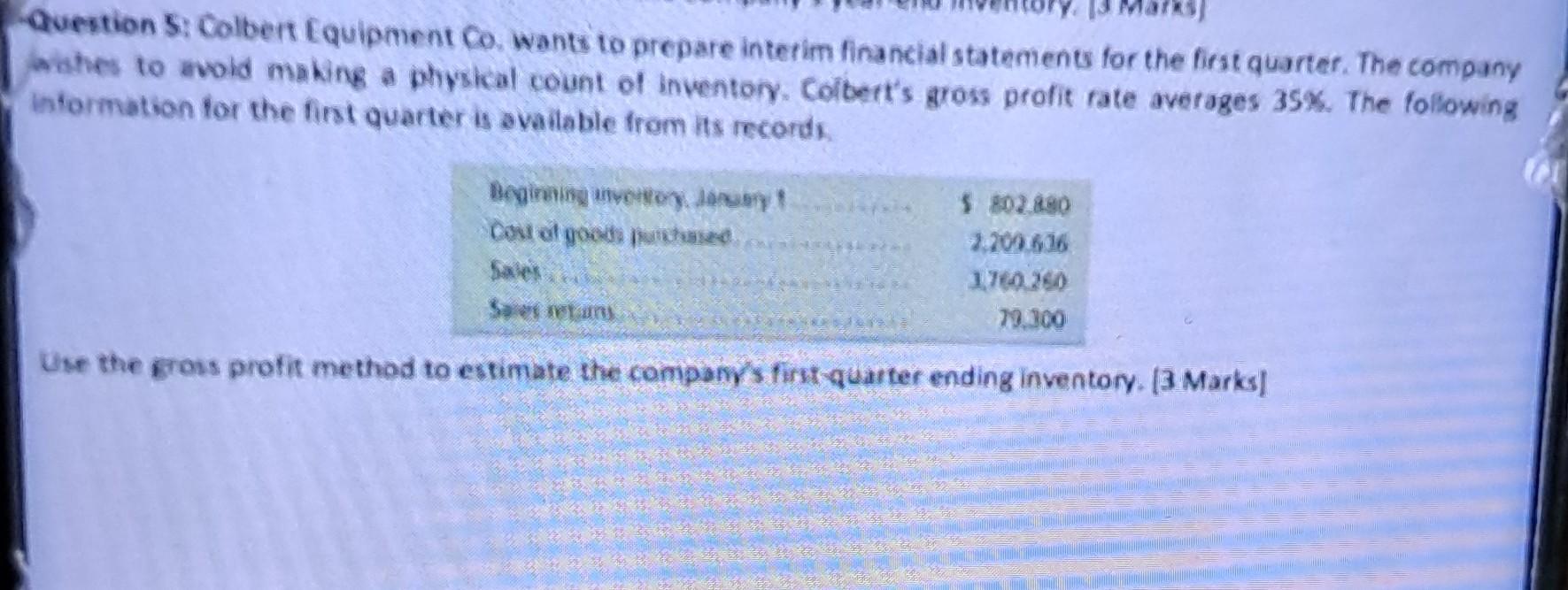 Solved Question S: Colbert Cquipment Co. wants to prepare | Chegg.com