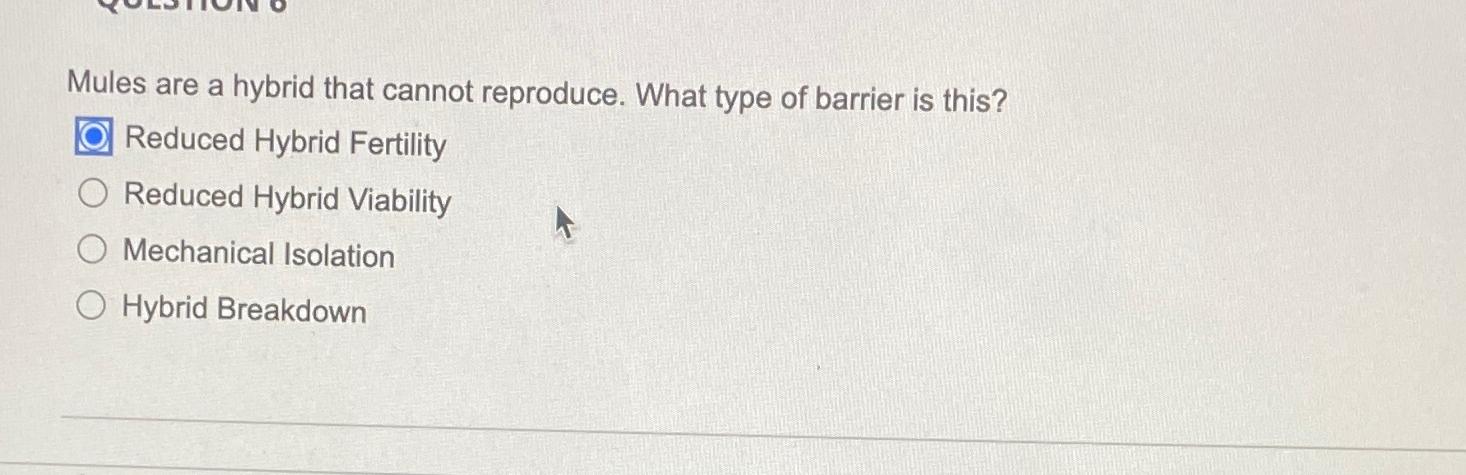 Solved Mules are a hybrid that cannot reproduce. What type | Chegg.com