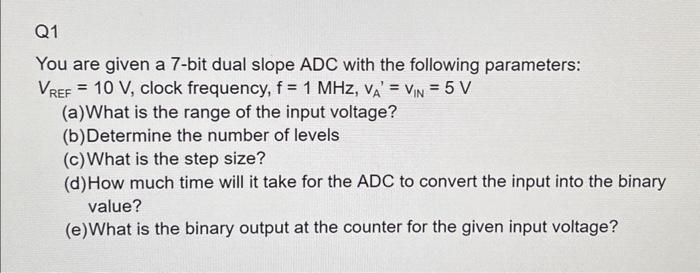 Solved You are given a 7-bit dual slope ADC with the | Chegg.com
