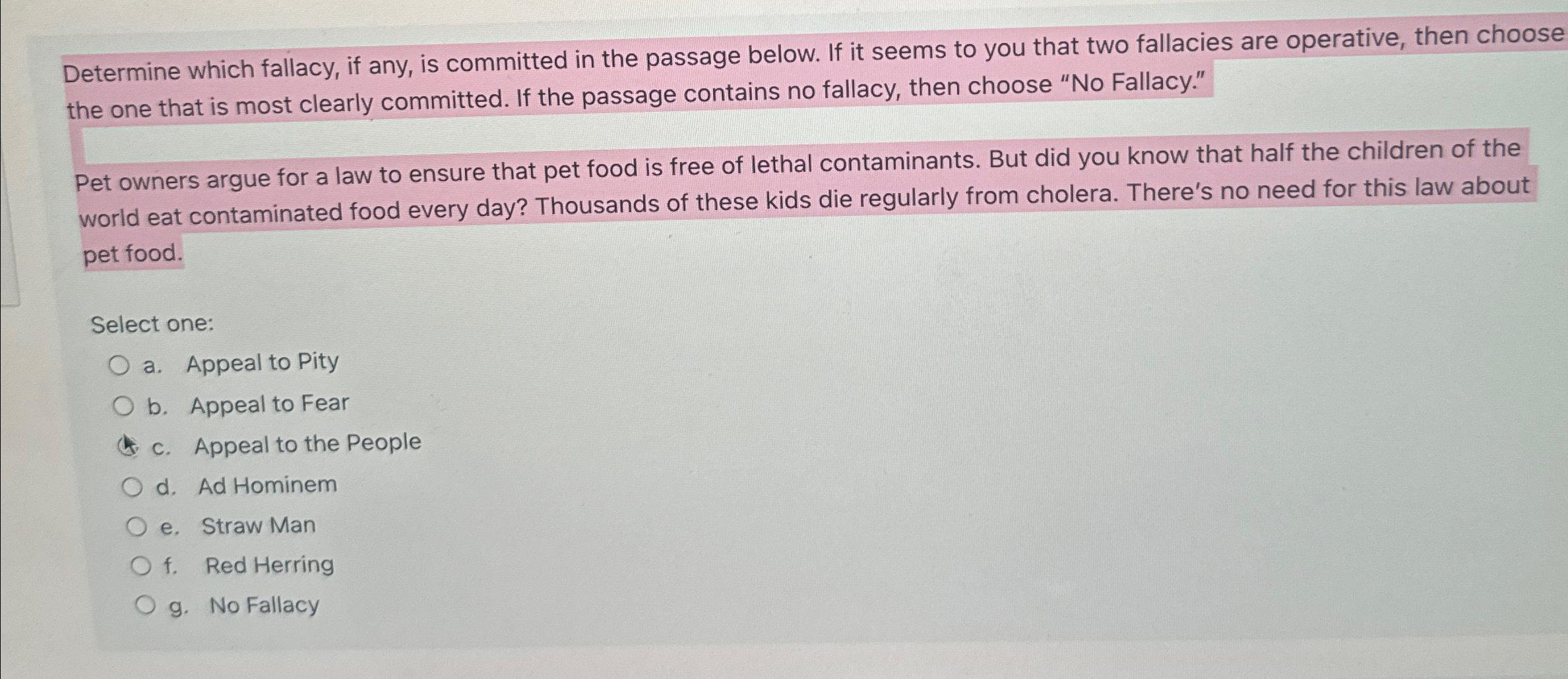 Solved Determine which fallacy, if any, is committed in the | Chegg.com
