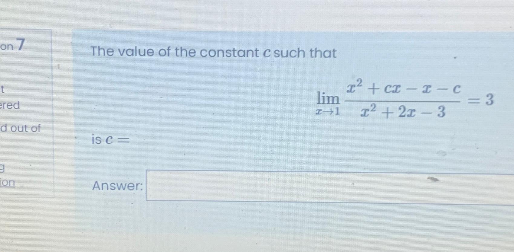 Solved The value of the constant c ﻿such | Chegg.com