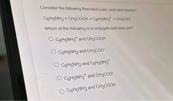 Solved Consider the following Brønsted-Lowry acid-base | Chegg.com