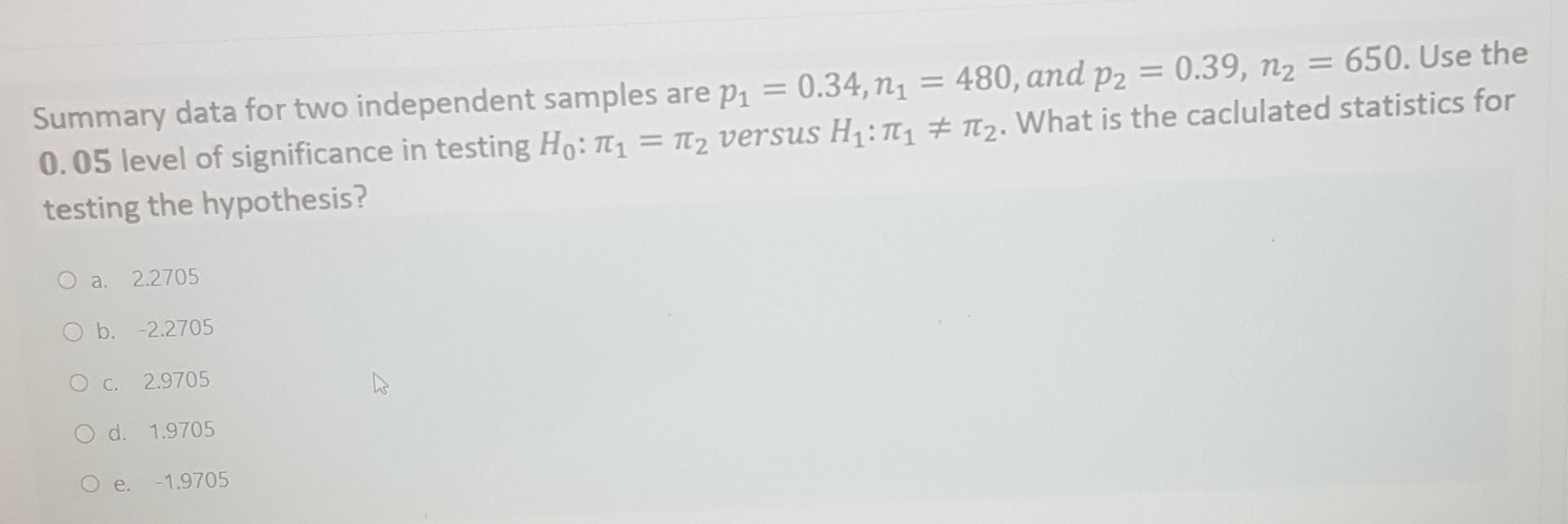 Solved Summary data for two independent samples are | Chegg.com