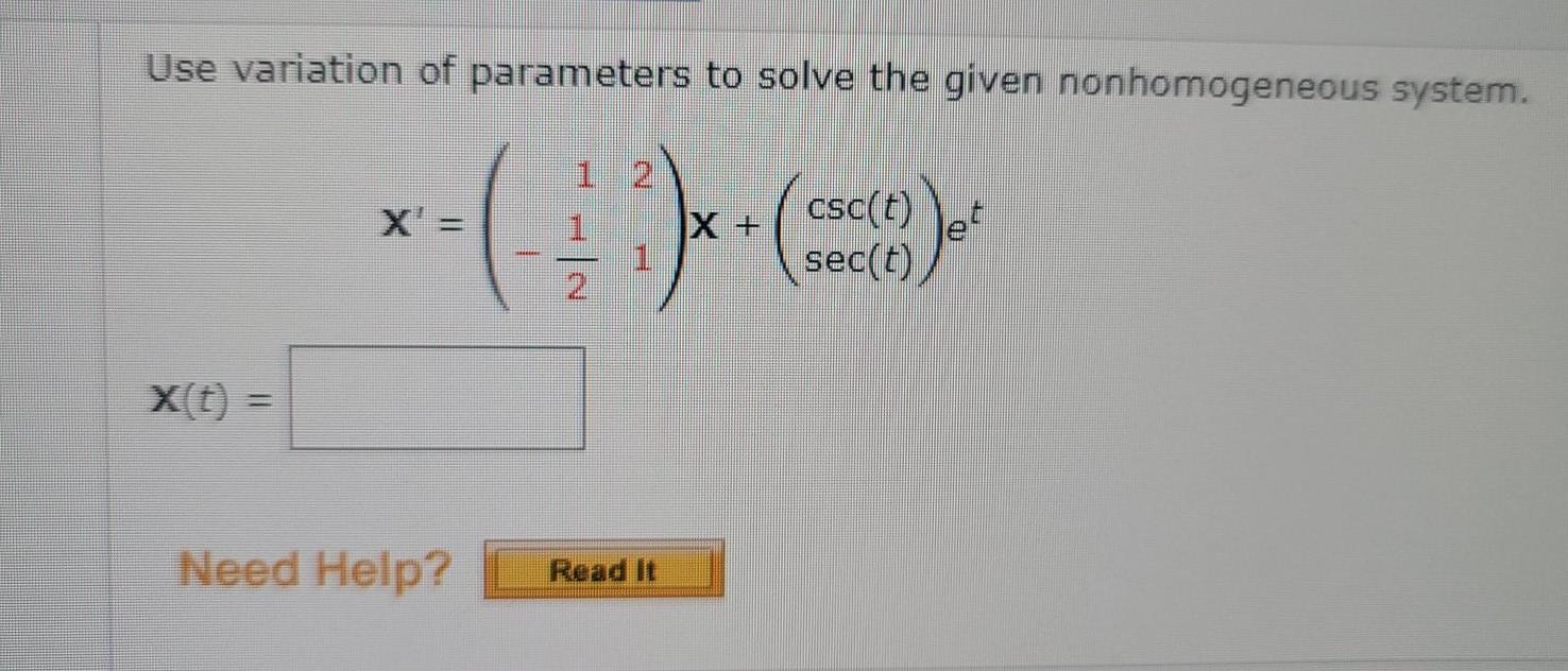 Solved Use variation of parameters to solve the given | Chegg.com