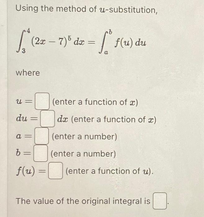 Solved Using the method of u-substitution, | Chegg.com