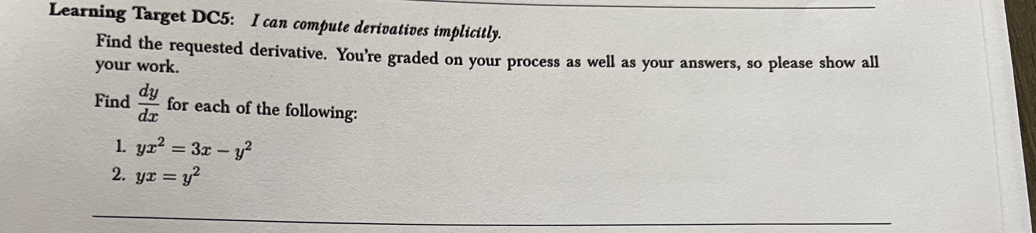 Solved Learning Target DC5: I can compute derivatives | Chegg.com