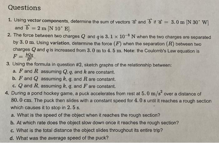 Solved Questions and 7 kQQ R 1. Using vector components, | Chegg.com