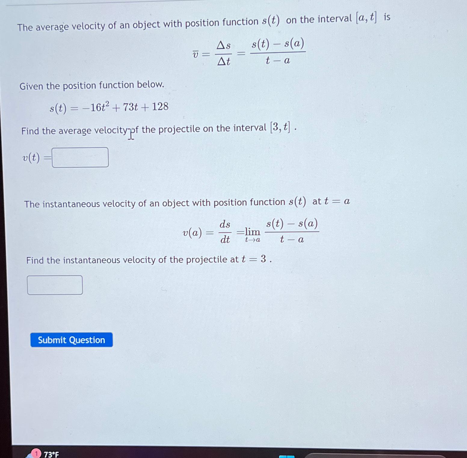 Solved The average velocity of an object with position | Chegg.com