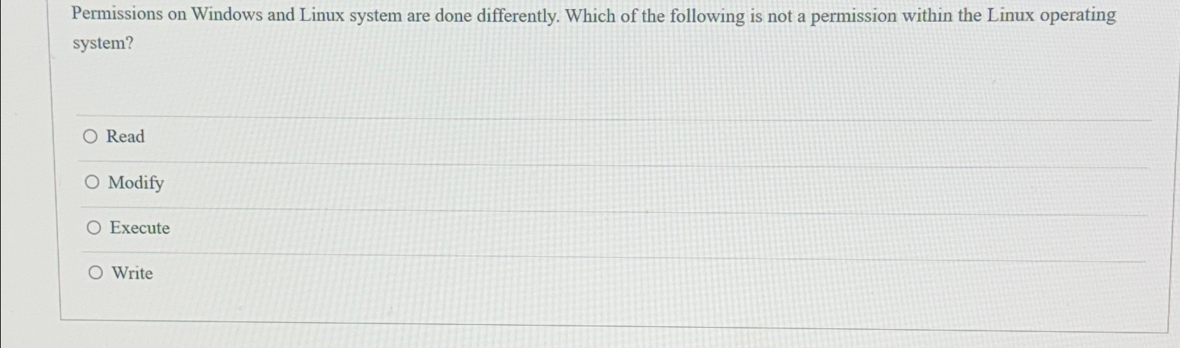 Solved Permissions on Windows and Linux system are done | Chegg.com