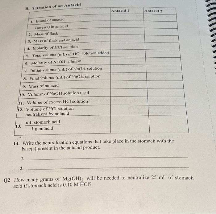 Solved 14. Write the neutralization equations that take | Chegg.com