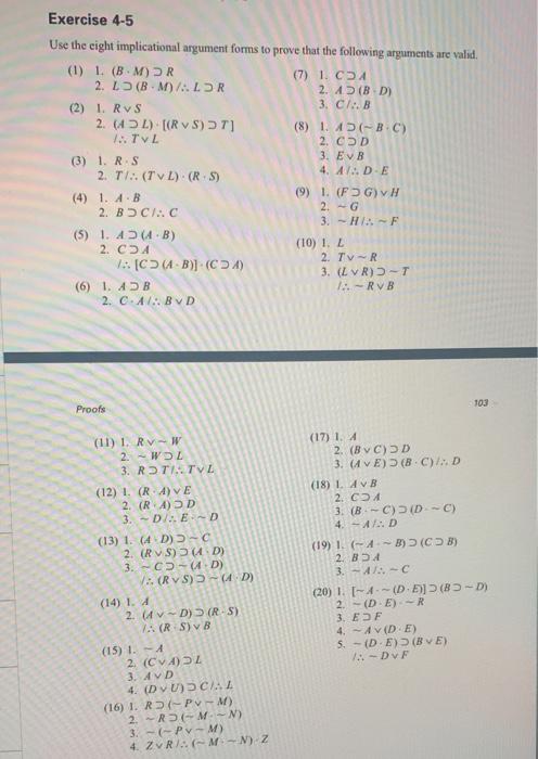 Solved Exercise 4-5 Use the eight implicational argument | Chegg.com