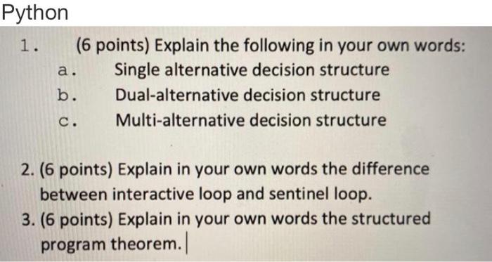 Solved Python 1. (6 points) Explain the following in your | Chegg.com