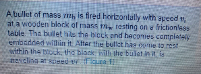 Solved A bullet of mass m is fired horizontally with speed v | Chegg.com