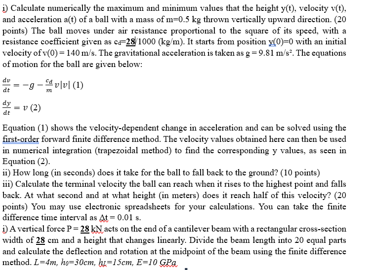 Solved i) ﻿Calculate numerically the maximum and minimum | Chegg.com