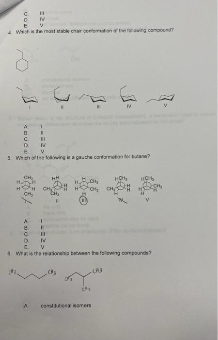 Solved 1. Identify the least stable conformation of | Chegg.com