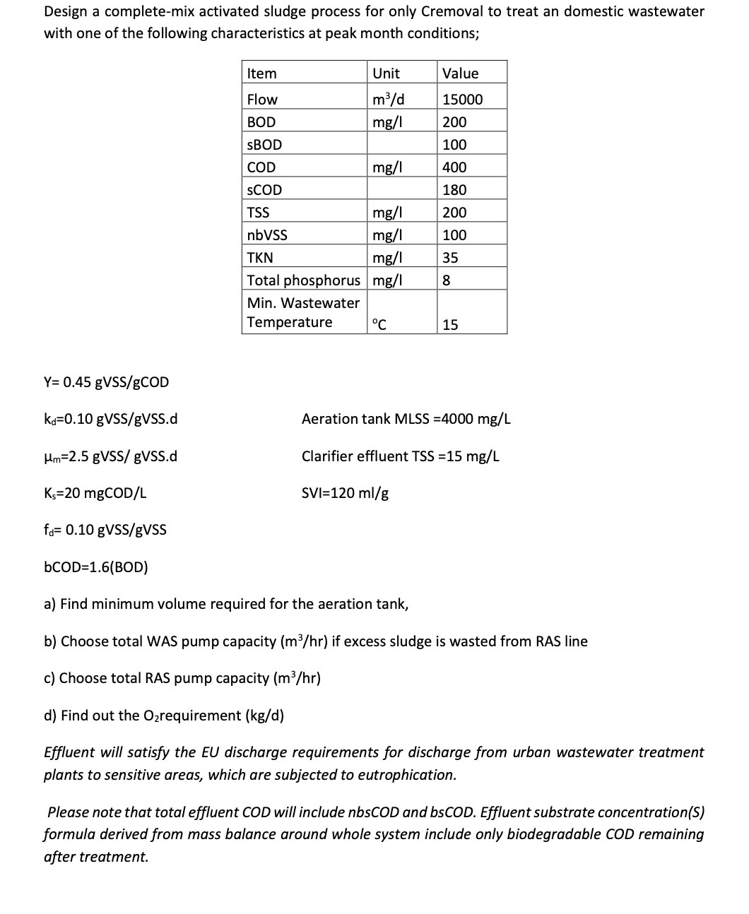 Solved Design a complete-mix activated sludge process for | Chegg.com