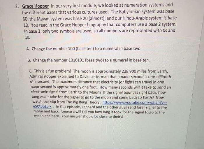 Solved 2. Grace Hopper In our very first module, we looked | Chegg.com