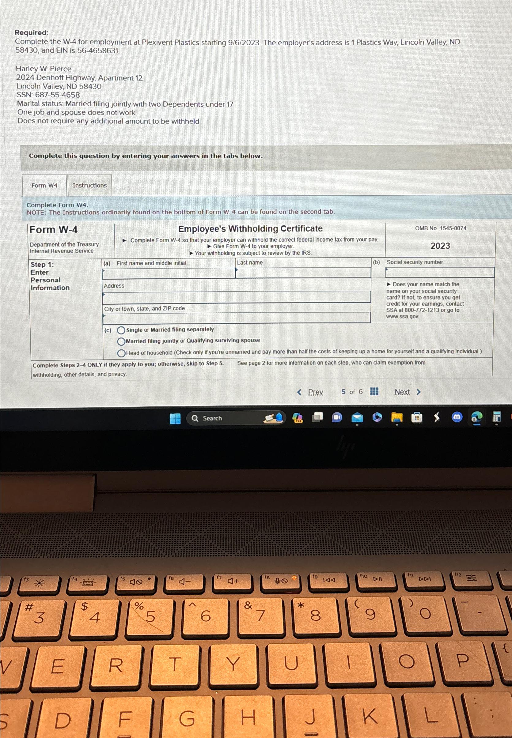 Solved Required:Complete the W-4 ﻿for employment at | Chegg.com