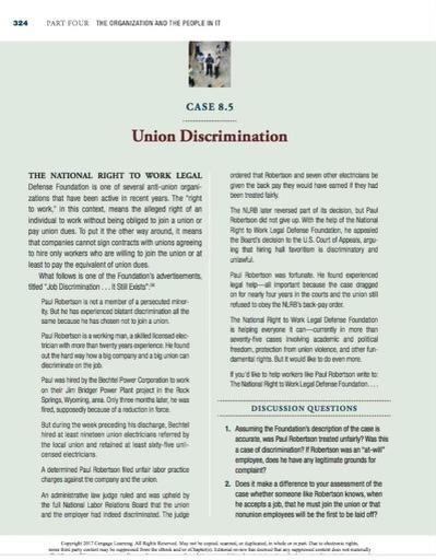 Solved Read Case 8.5, Union Discrimination. Then make two | Chegg.com