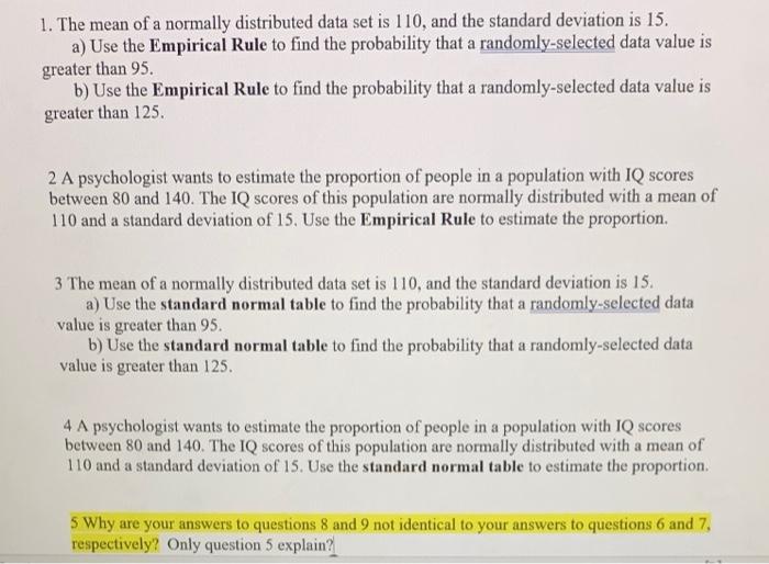 Solved 1. The mean of a normally distributed data set is | Chegg.com