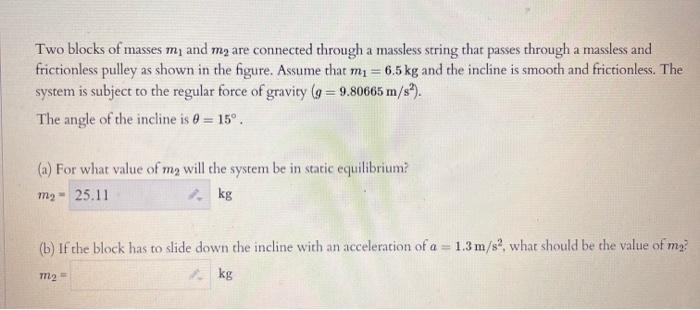 Solved Two blocks of masses m1 and m2 are connected through | Chegg.com