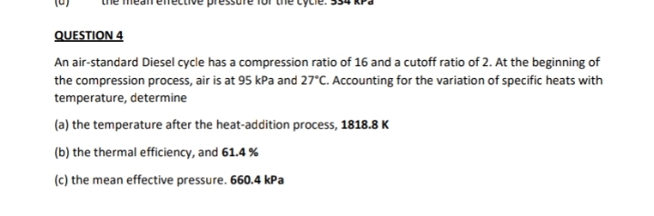 Solved QUESTION 4An air-standard Diesel cycle has a | Chegg.com