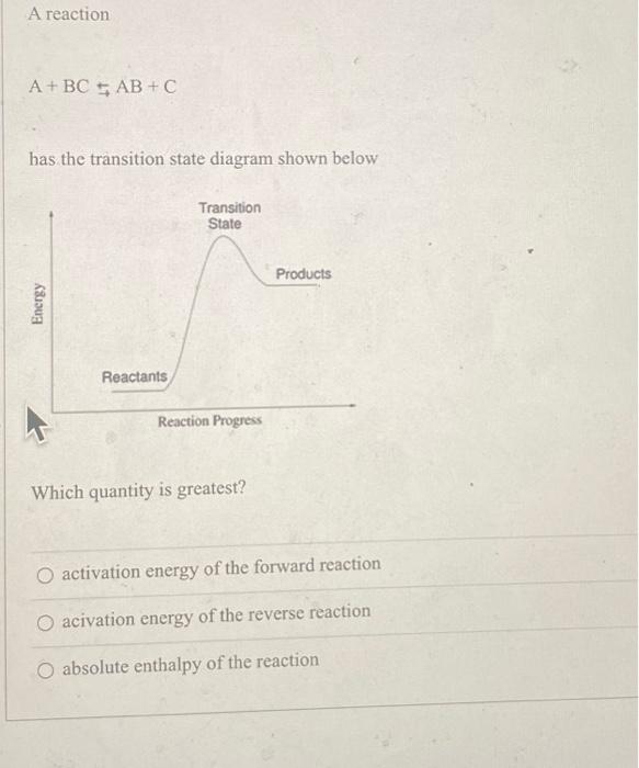 Solved A reaction \\[ A+B C \\leftrightarrows A B+C \\] has | Chegg.com