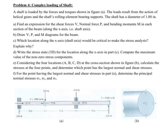 Solved Problem 4: Complex loading of Shaft: A shaft is | Chegg.com